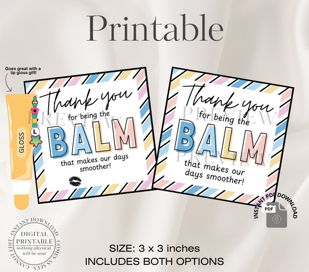 Thank You for Being the Balm Printable for Lip Gloss| Lip Gloss Charms ...