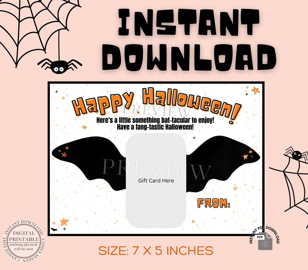 Halloween Bat Printable Gift Card Holder | Gift for Teacher Coffee ...