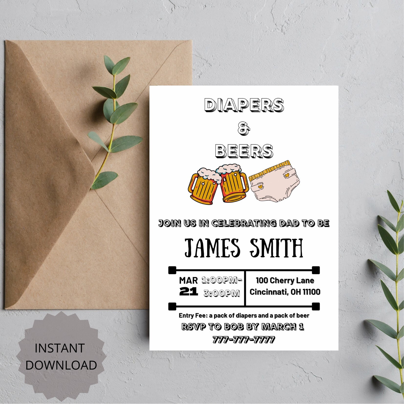 Digital Print Dad Diaper Raffle Party Invitation - Etsy
