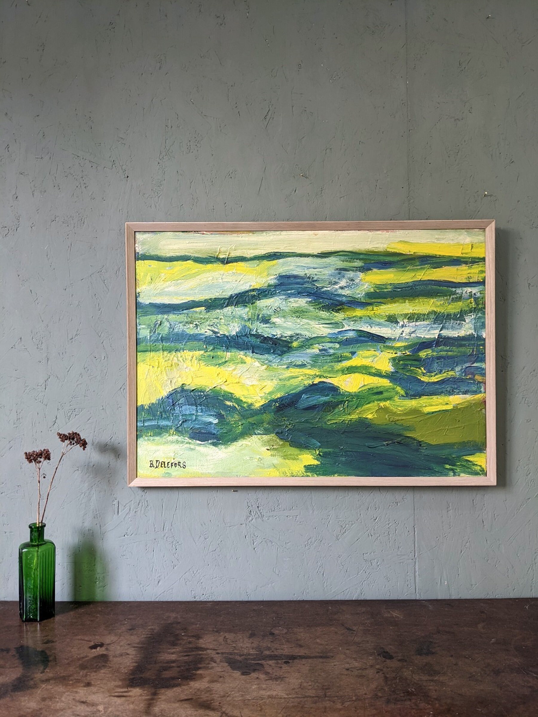 Vintage Mid-century Original Oil Painting - Framed Abstract - Waves ...