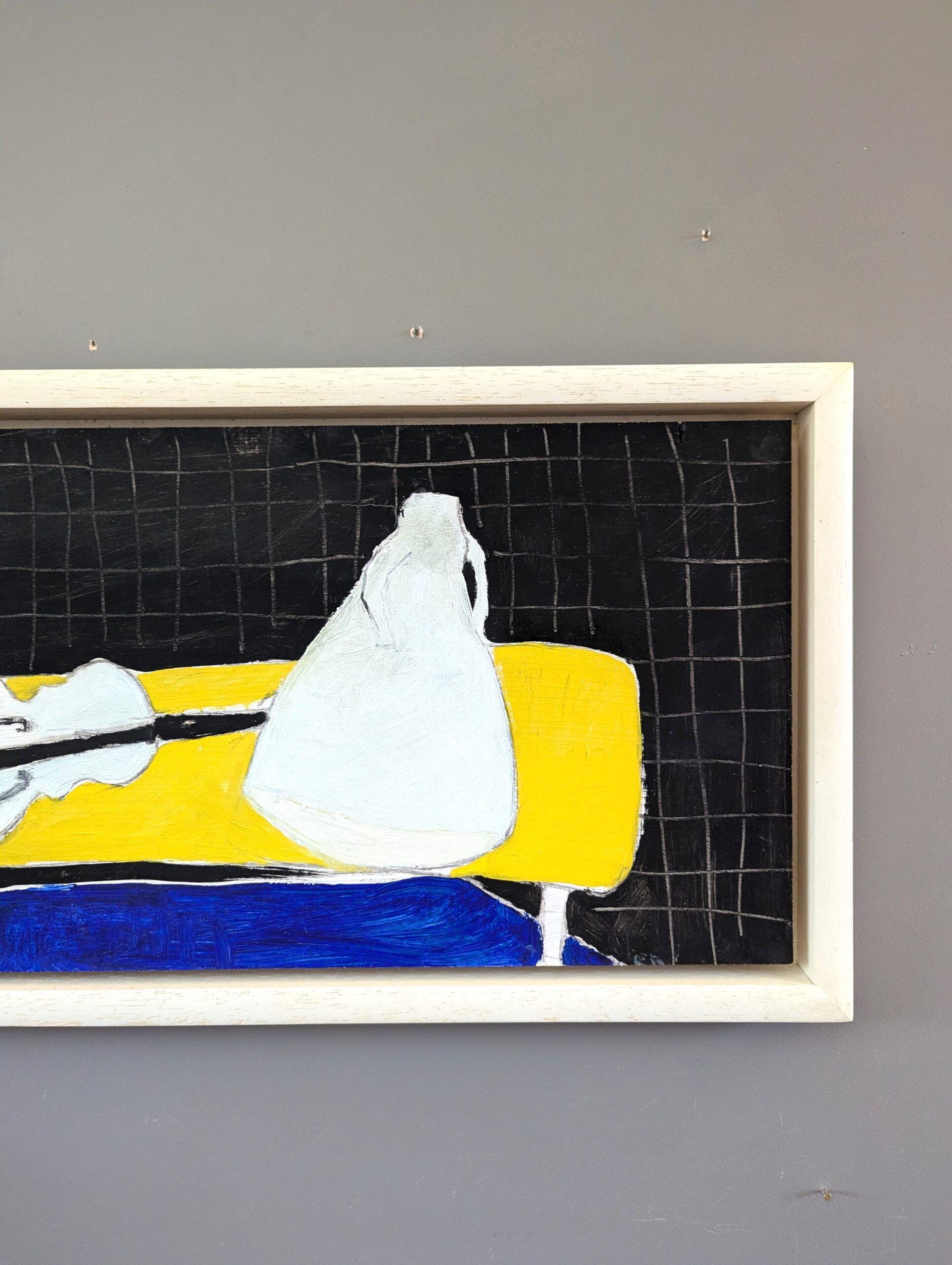 1991 Modern Original Abstract Still Life Oil Painting -"white, Yellow ...