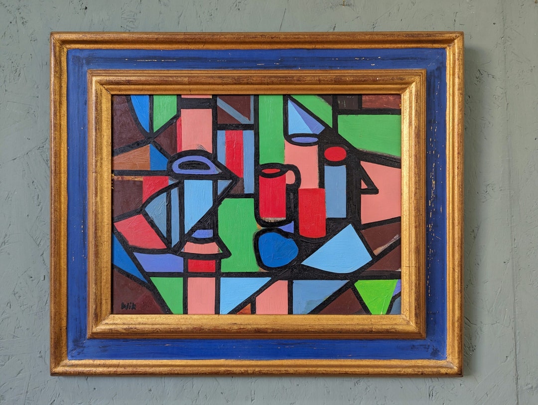 Original Vintage Cubist Swedish Oil Painting - Framed Still Life ...