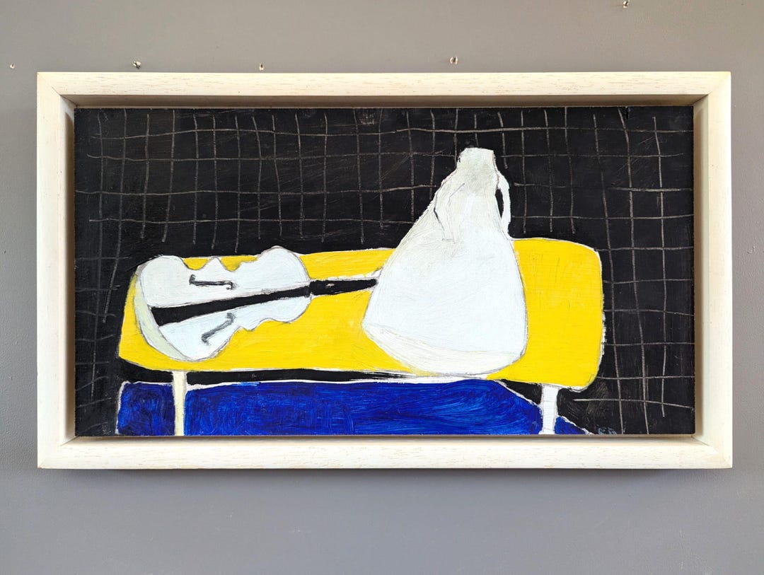 1991 Modern Original Abstract Still Life Oil Painting -"white, Yellow ...