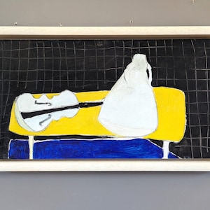 1991 Modern Original Abstract Still Life Oil Painting -"white, Yellow ...