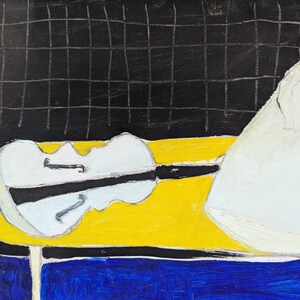 1991 Modern Original Abstract Still Life Oil Painting -"white, Yellow ...