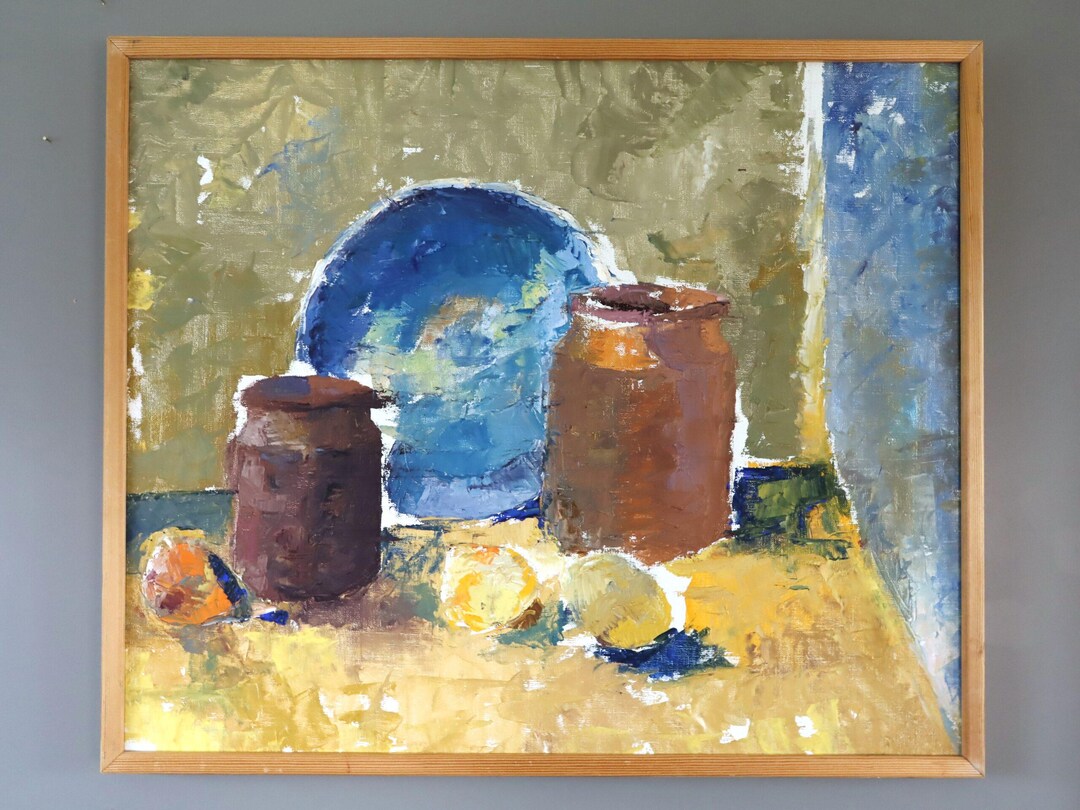 Vintage Mid Century Modern Expressive Original Still Life Oil Painting ...