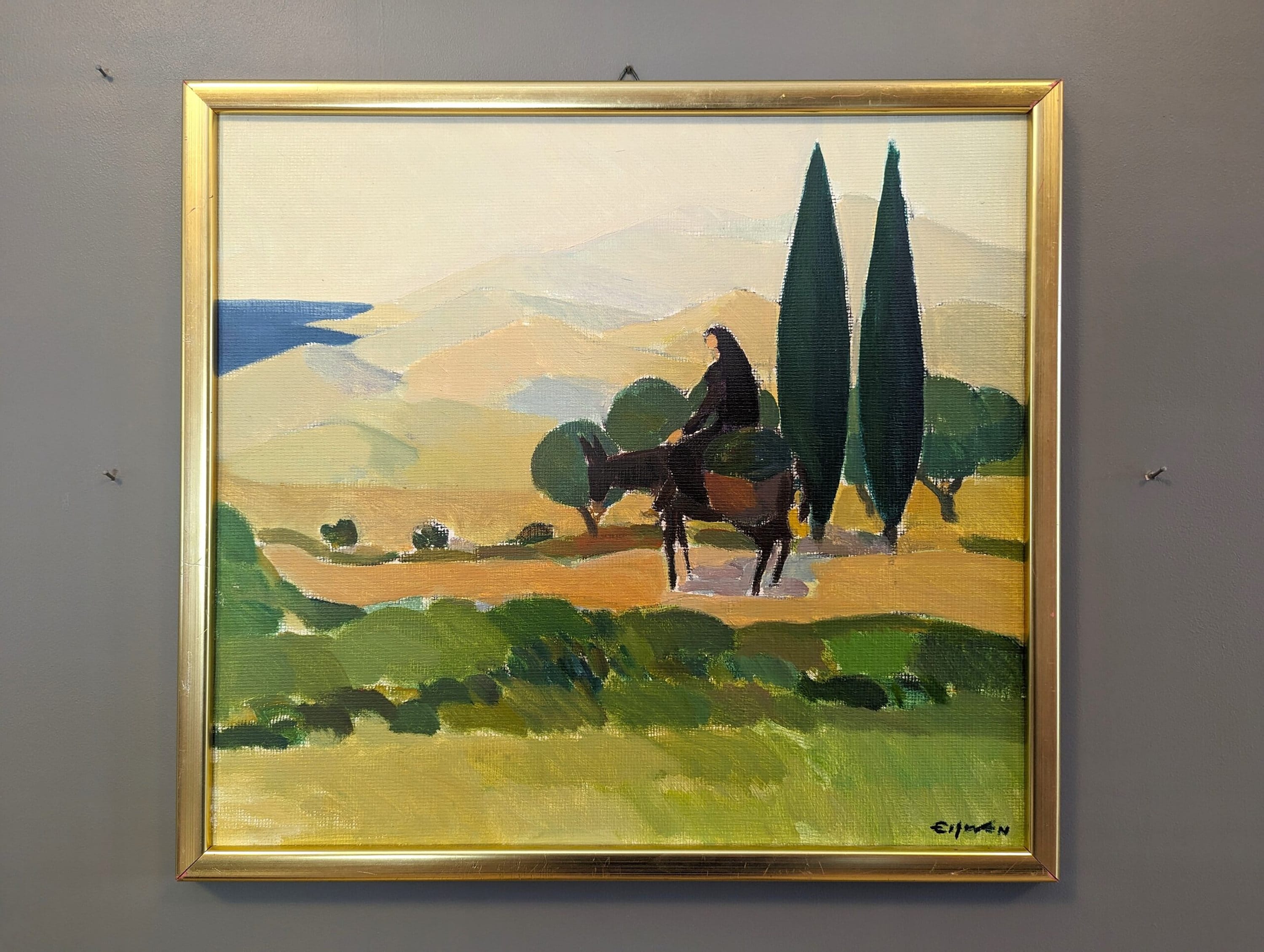 Vintage Mid-century Original Landscape Oil Painting 'cyprus Valley' Mid ...