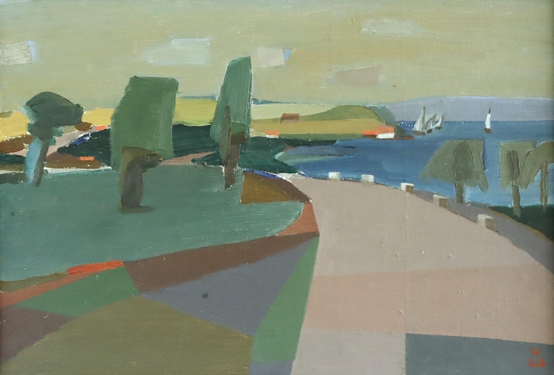Vintage Mid Century Modern Original Semi-abstract Landscape Oil ...