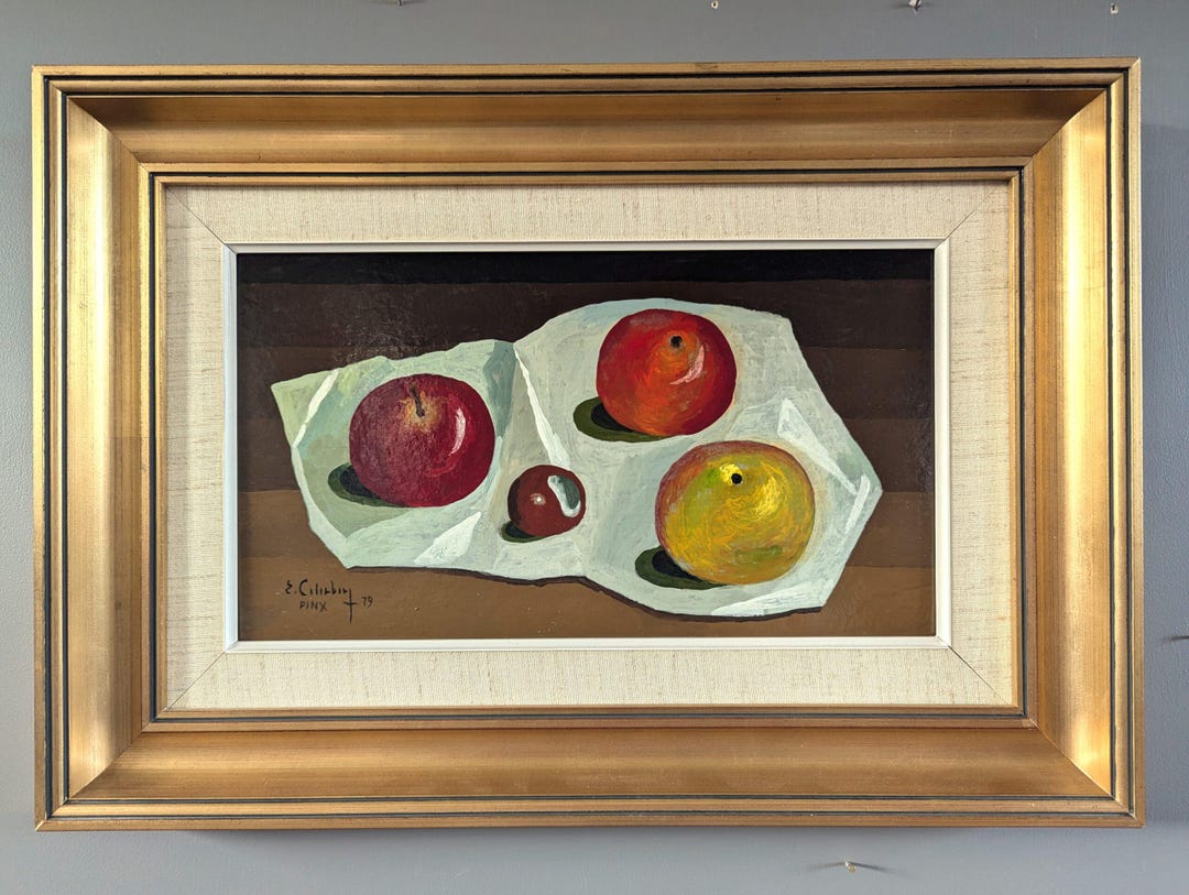 1979 Vintage Modernist Still Life Tempera Painting - 'fruits on White ...