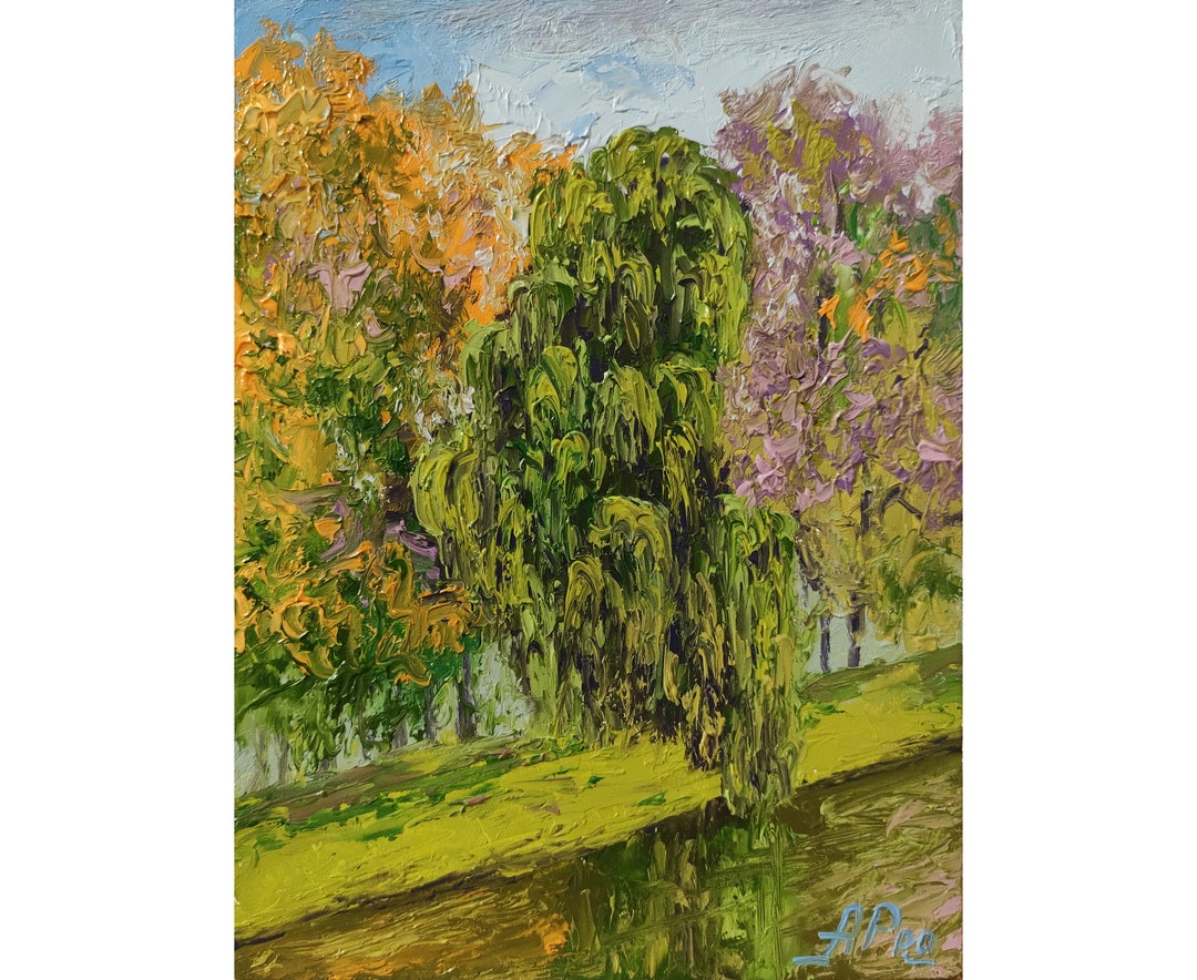 Weeping Willow Tree Painting Original Artwork Small Landscape Oil ...
