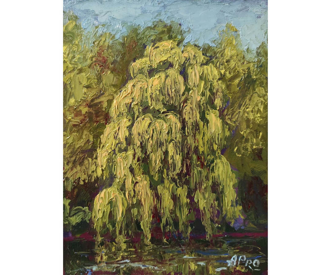 Weeping Willow Tree Painting Original Art Small Landscape Oil - Etsy
