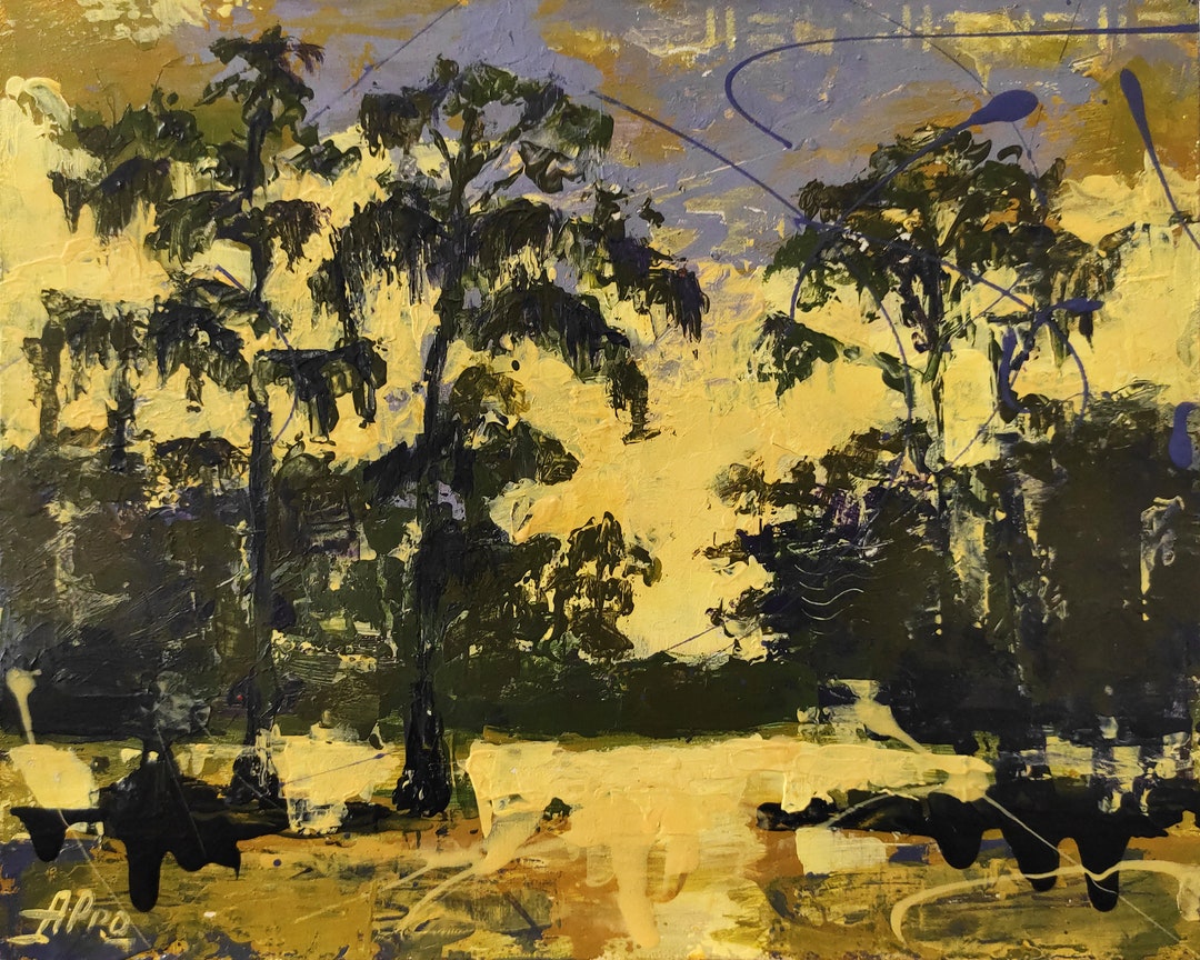 Louisiana Swamp Painting Original Artwork Cypress Tree Art - Etsy