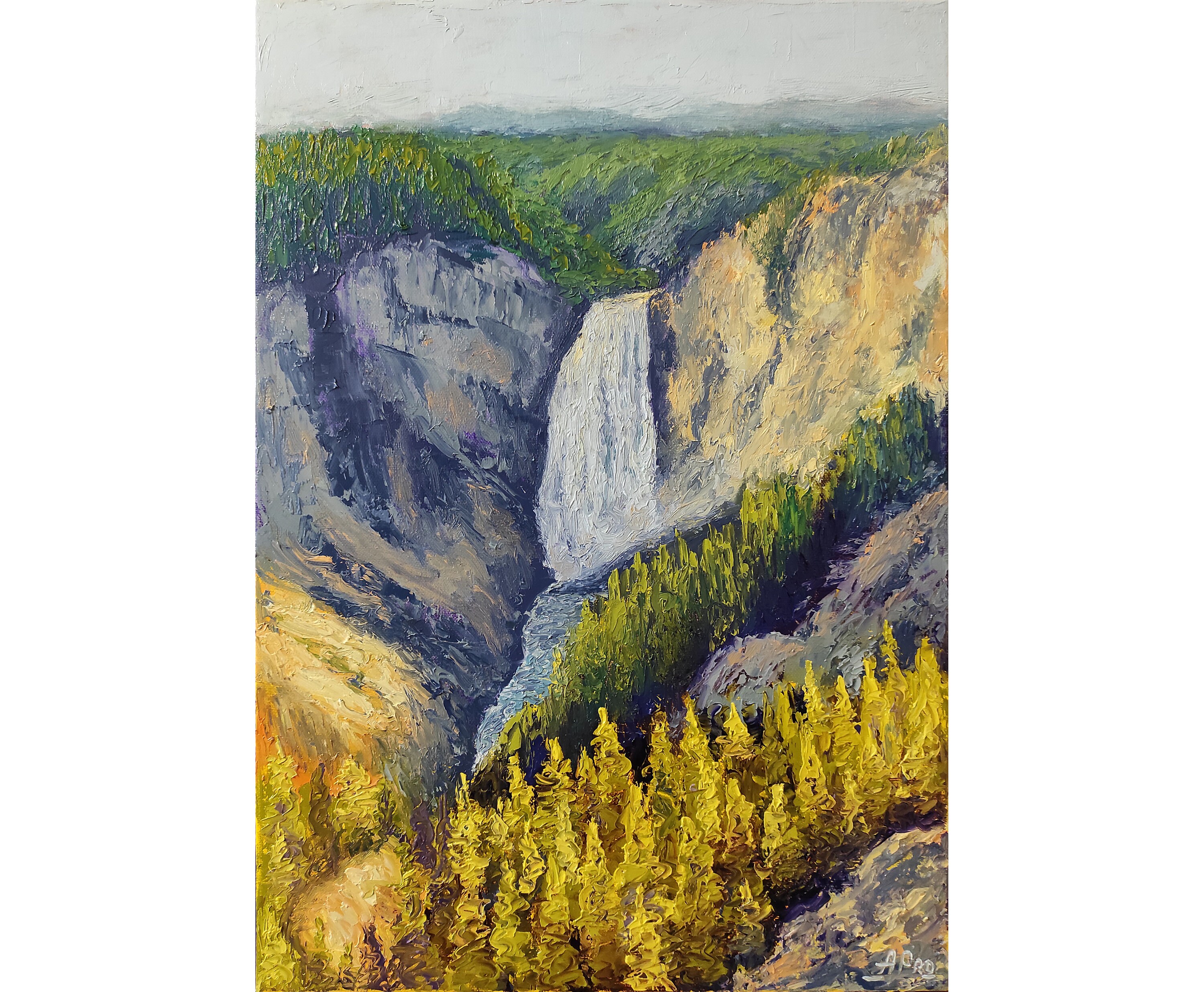 Yellowstone Painting Original Artwork Waterfall Landscape Canvas Oil ...