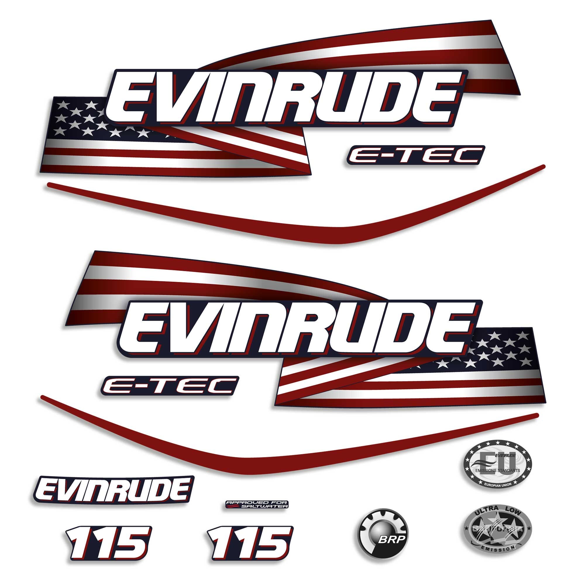 Evinrude 115HP E-tec 2007-2017 USA Flag Blue Cowl Outboard Engine ...