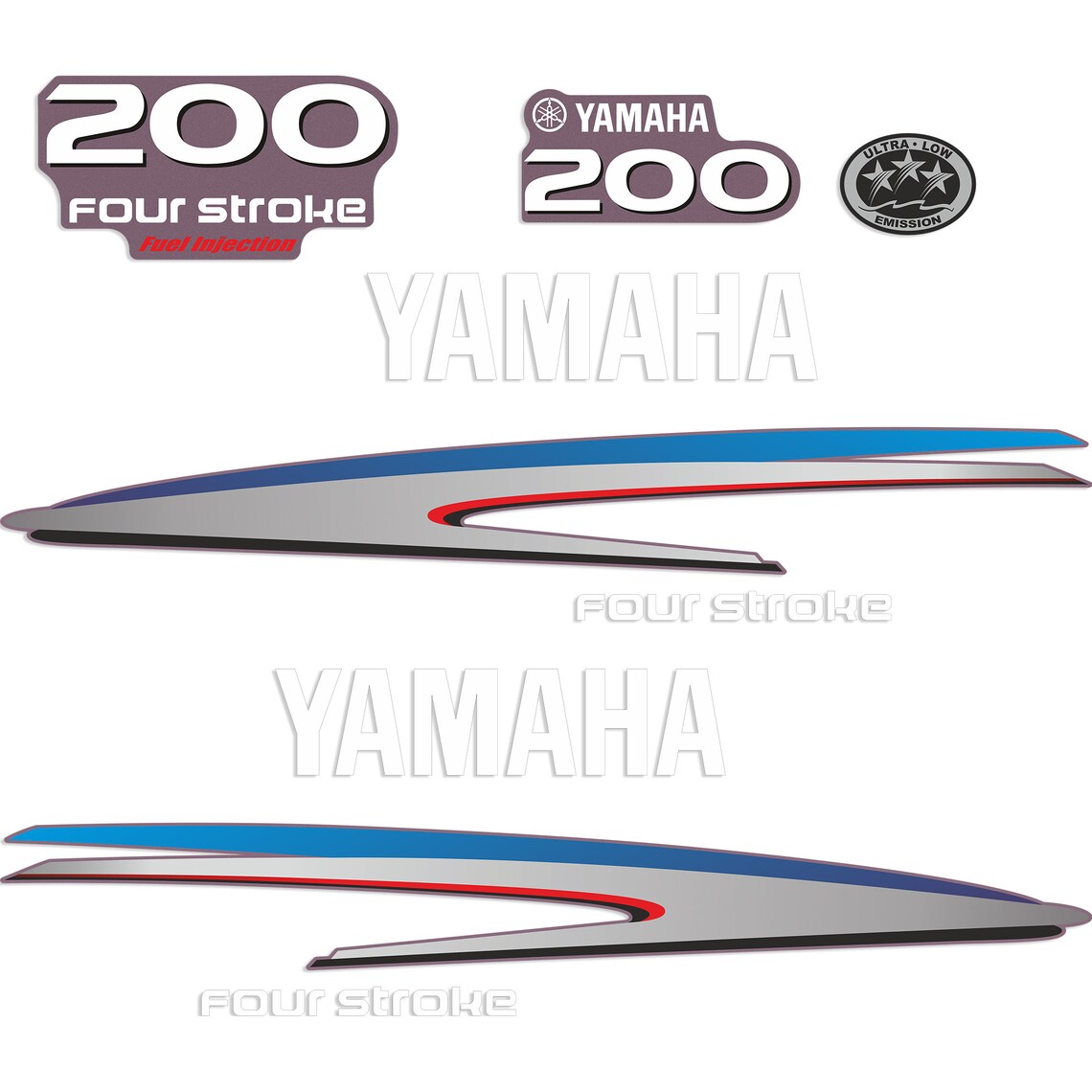 Yamaha 200 HP Four Stroke outboard engine decals sticker set | Etsy