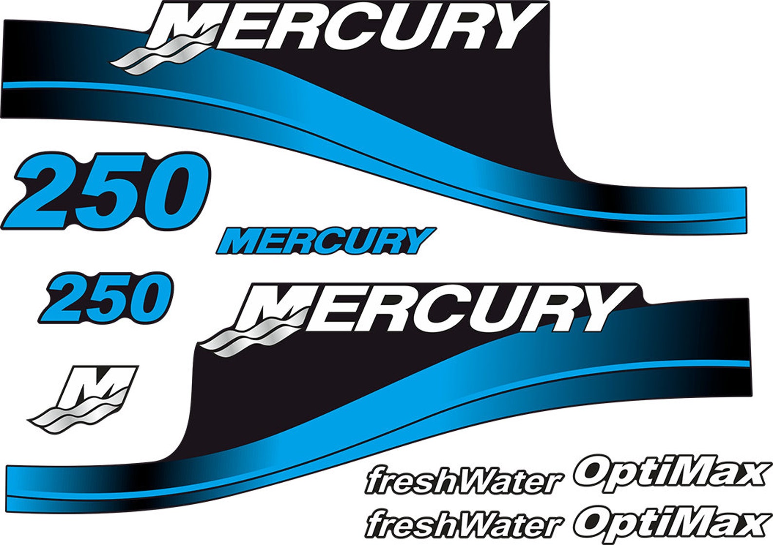Mercury 250hp Optimax Freshwater Series Outboard Engine Decals Sticker ...