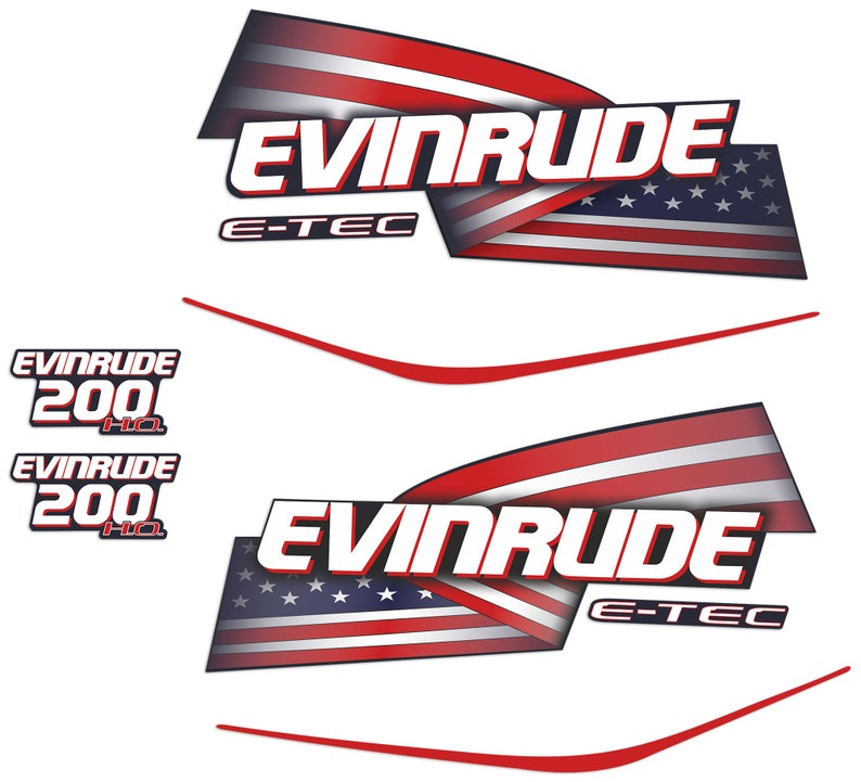 Evinrude 200HP E-tec High Output Outboard Engine Decals Sticker Set ...