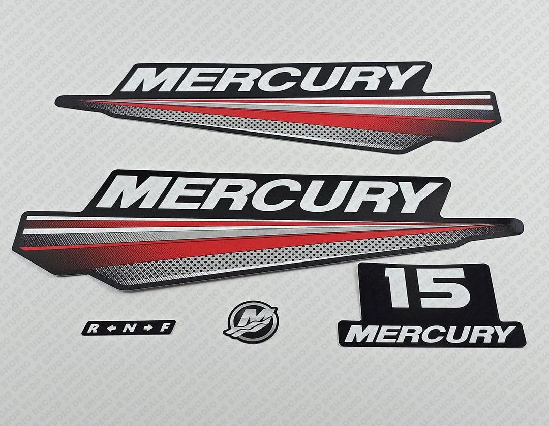 Mercury 15 HP Two Stroke New Model Outboard Engine Decals Sticker Set ...