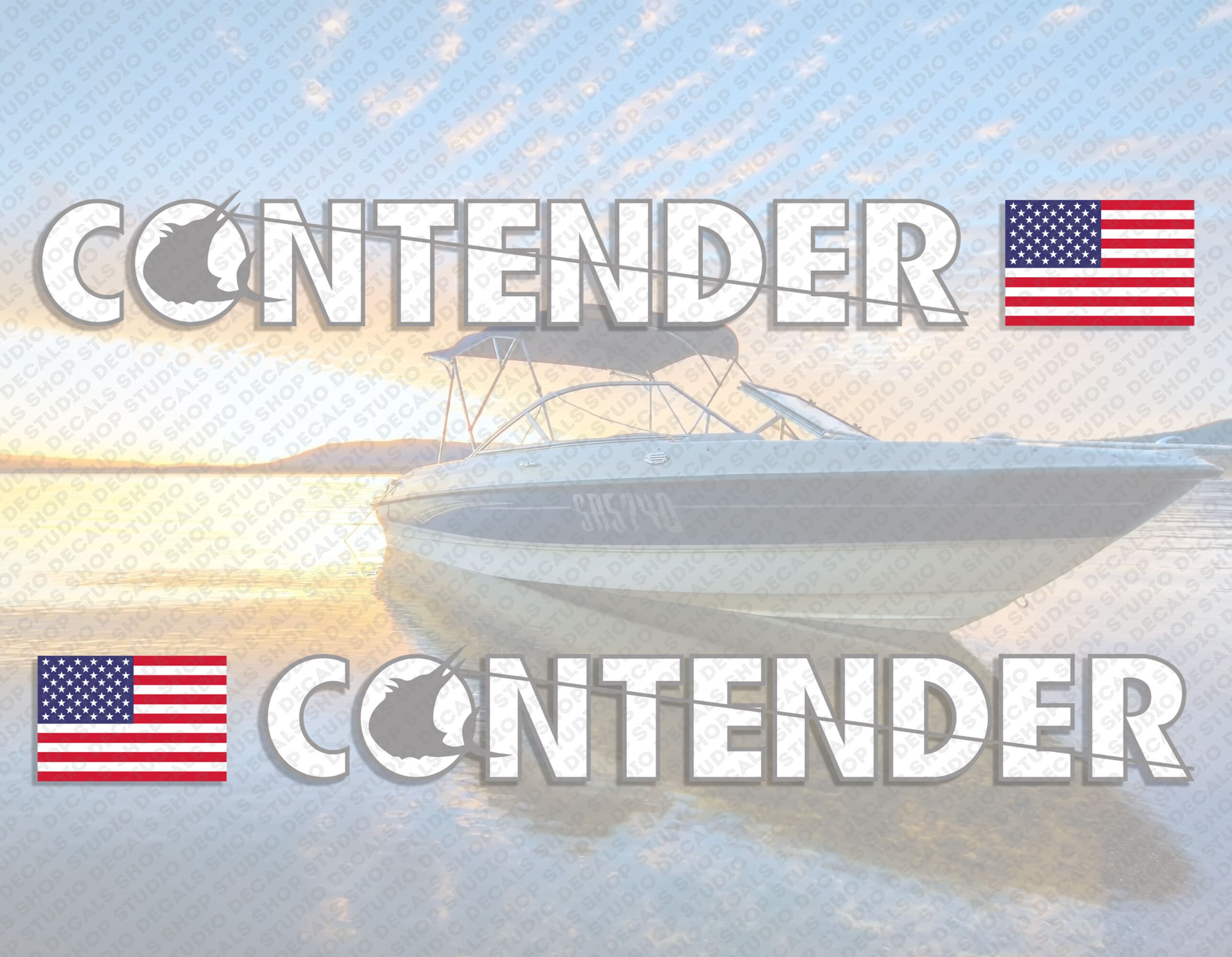 Contender Boat Logo USA Flag White/gray Decals Set of 2 X - Etsy