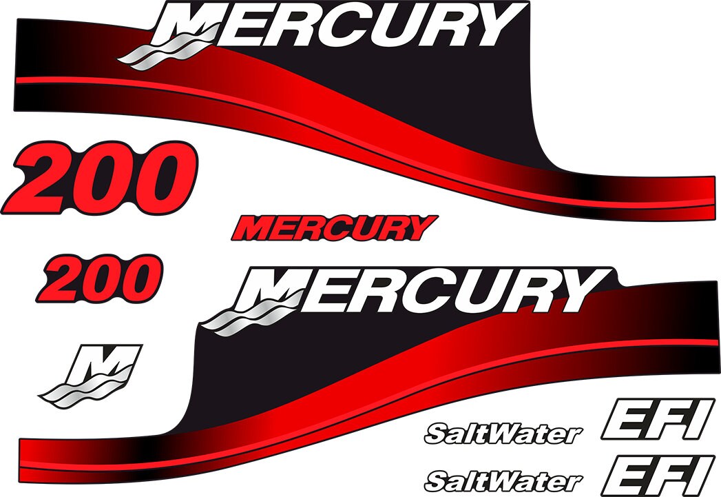 Mercury 200hp EFI SaltWater outboard engine decals sticker set | Etsy