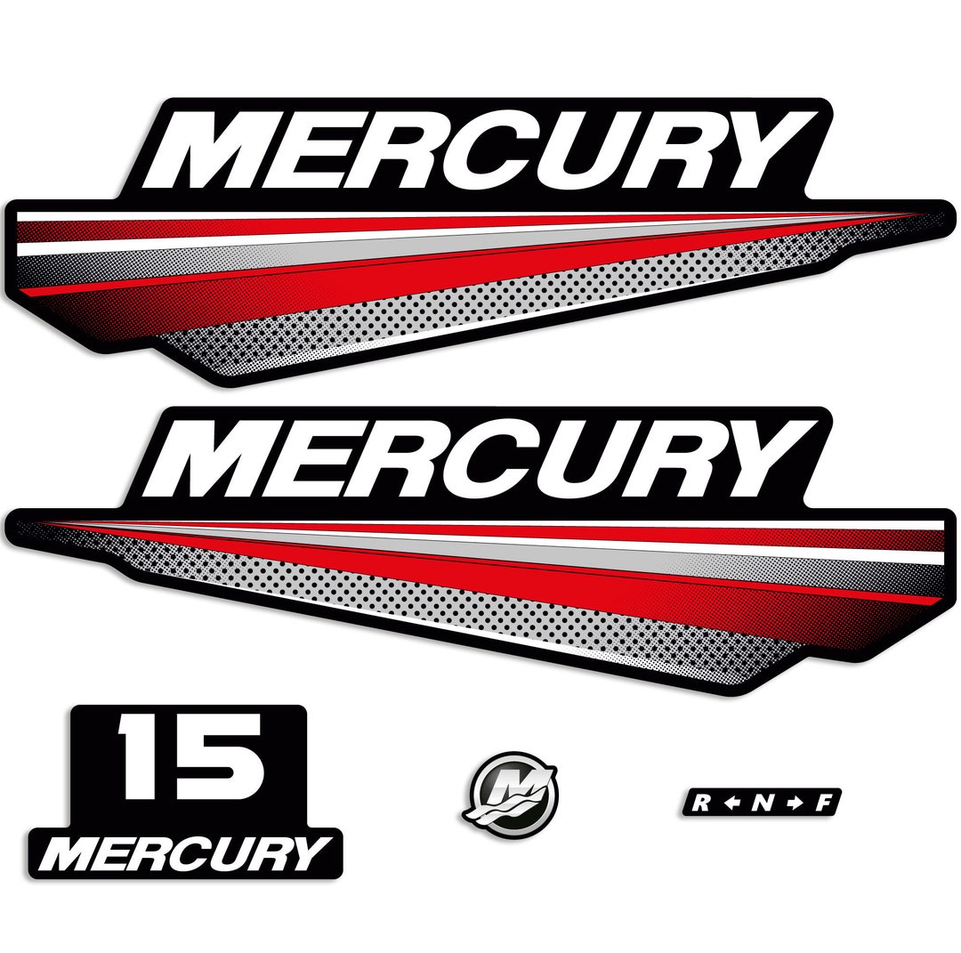 Mercury 15 HP Two Stroke New Model Outboard Engine Decals Sticker Set ...