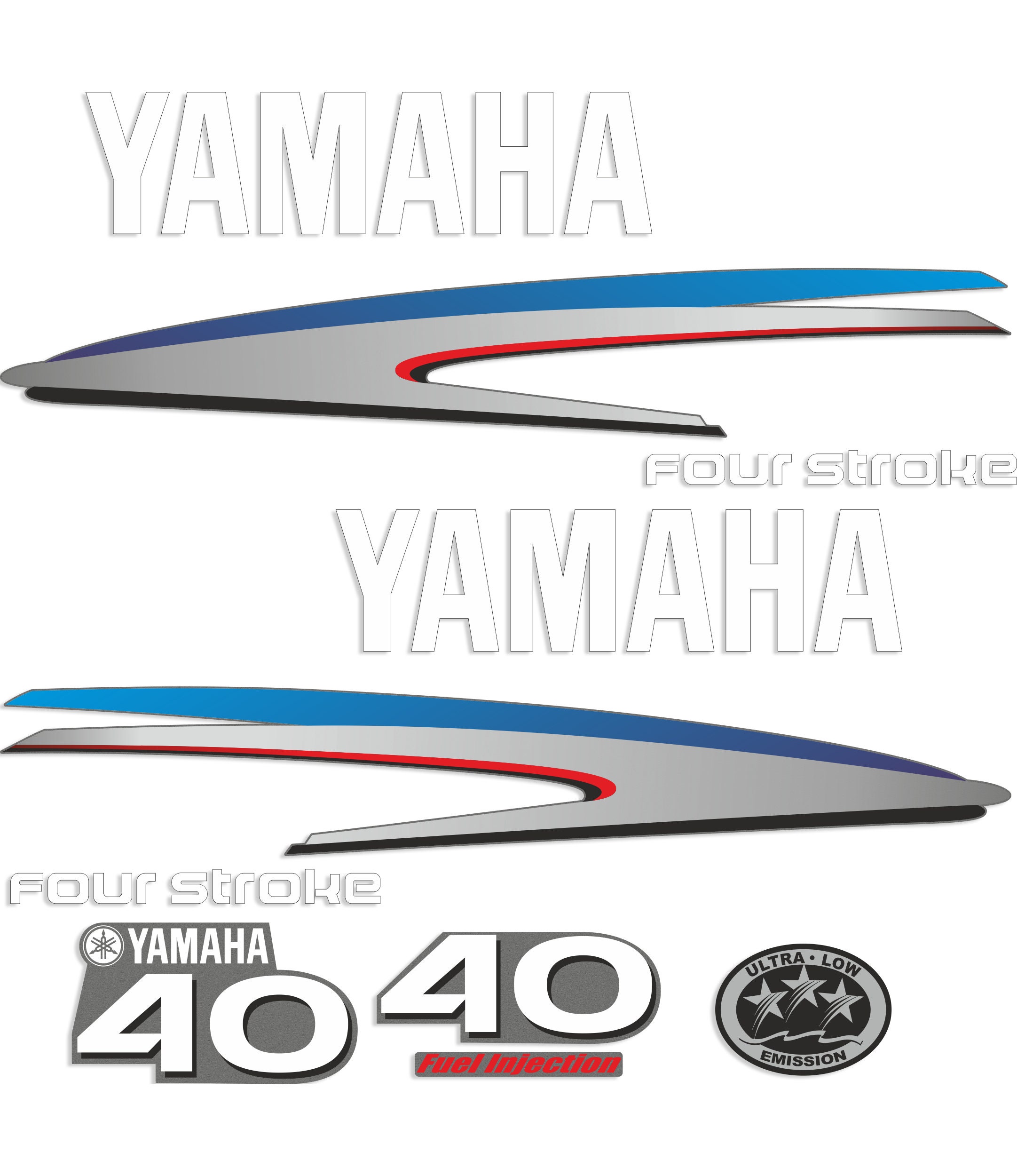 Yamaha 40 HP Four Stroke outboard engine decals sticker set | Etsy