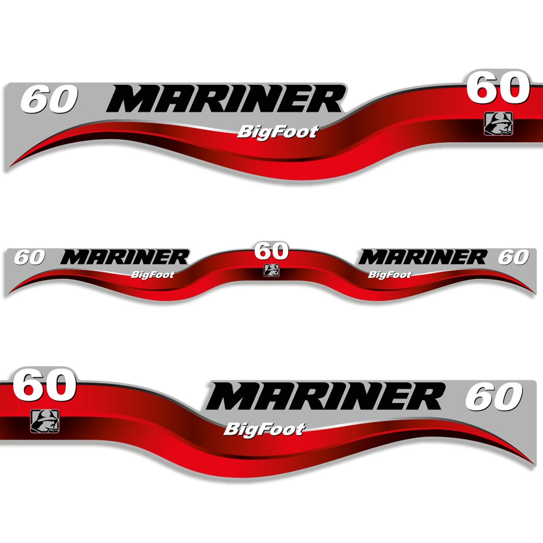 Mariner 60 HP Big Foot Two Stroke 2003-2012 Outboard Engine Decals ...