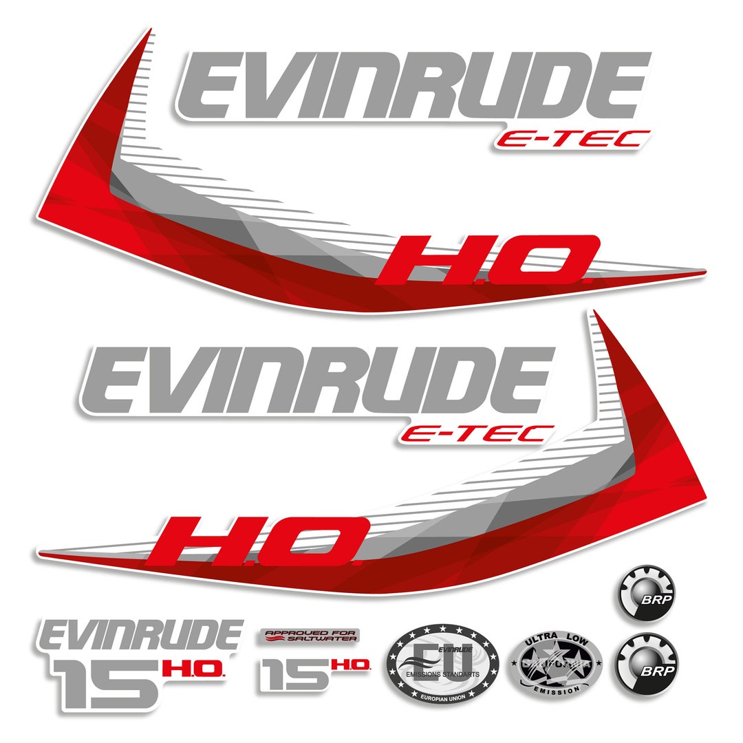 Evinrude 15HP E-tec H.O. 2011-2014 White Cowling Outboard Engine Decals ...