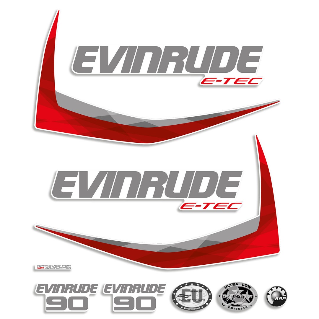 Evinrude 90HP E-tec 2014-2015 White Cowling Outboard Engine Decals ...