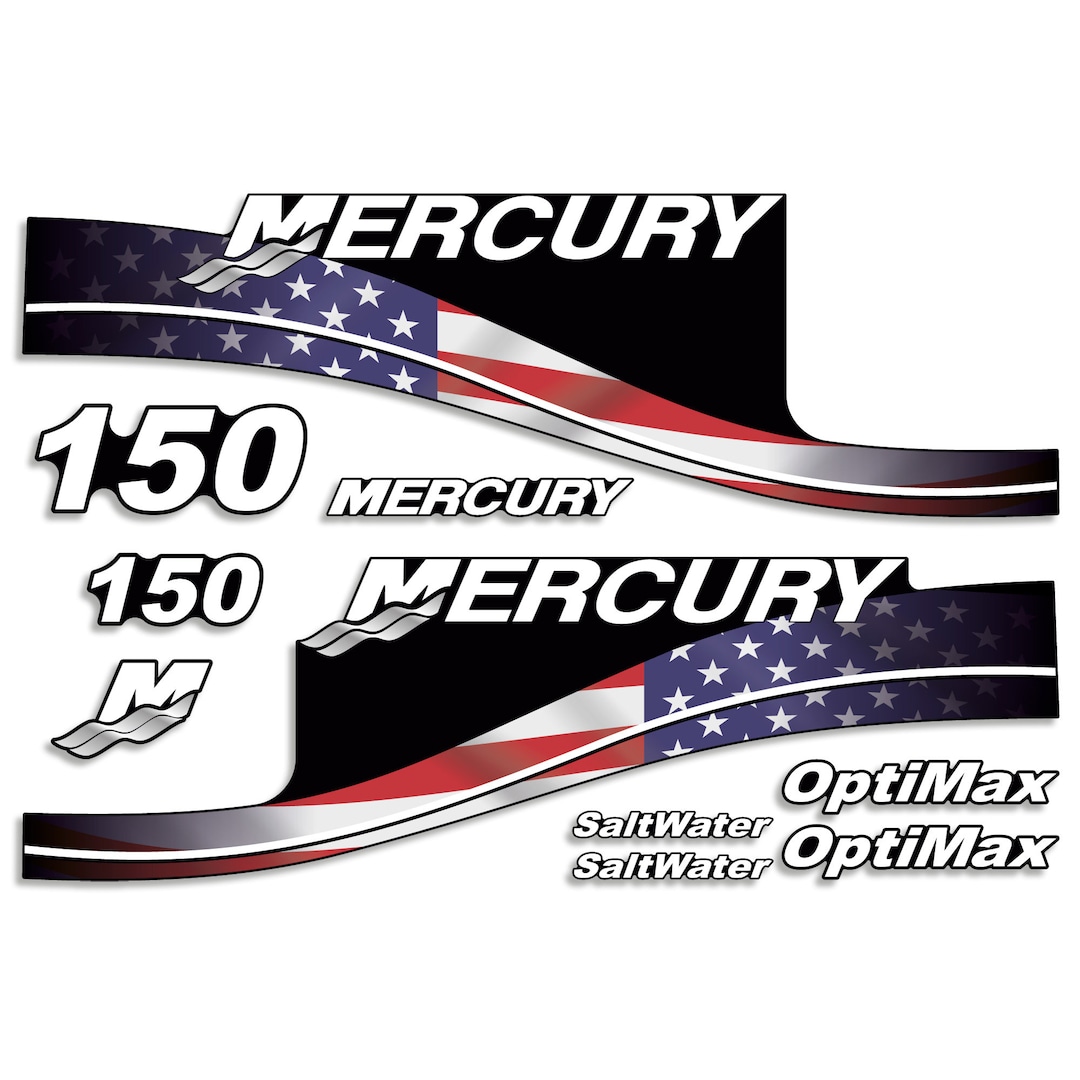 Mercury 150hp Optimax Saltwater USA Flag Edition Outboard Engine Decals ...