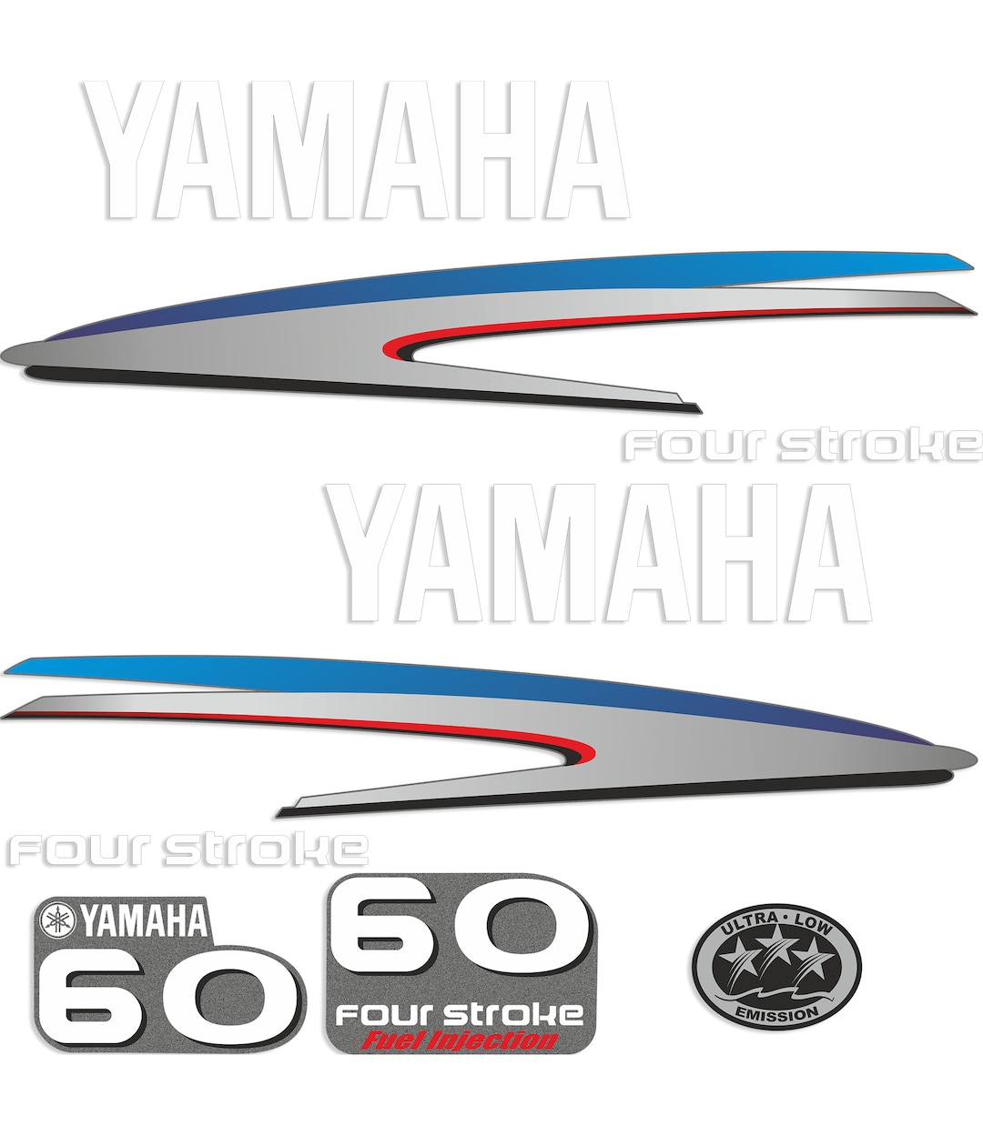 Yamaha 60 HP Four Stroke Outboard Engine Decals Sticker Set ...