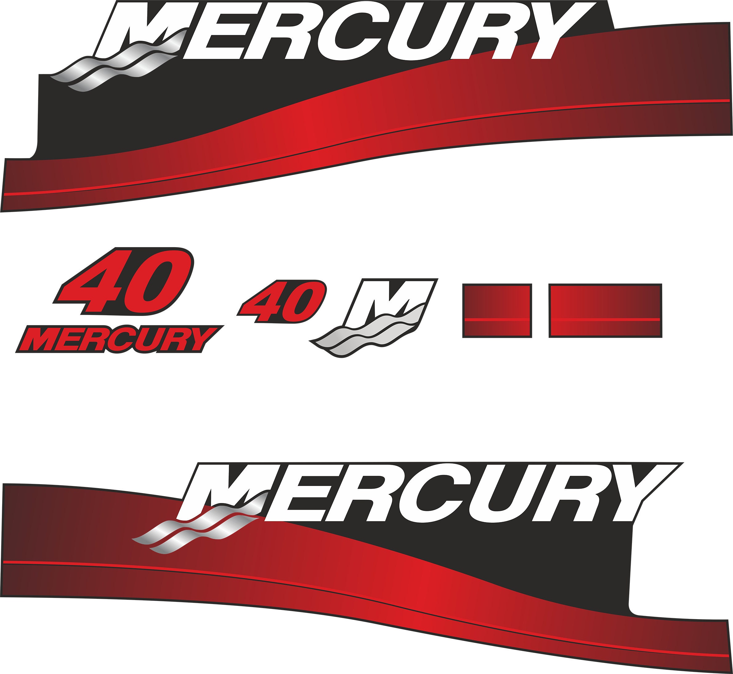Mercury 40 HP Two Stroke Outboard Engine Decals Sticker Set ...