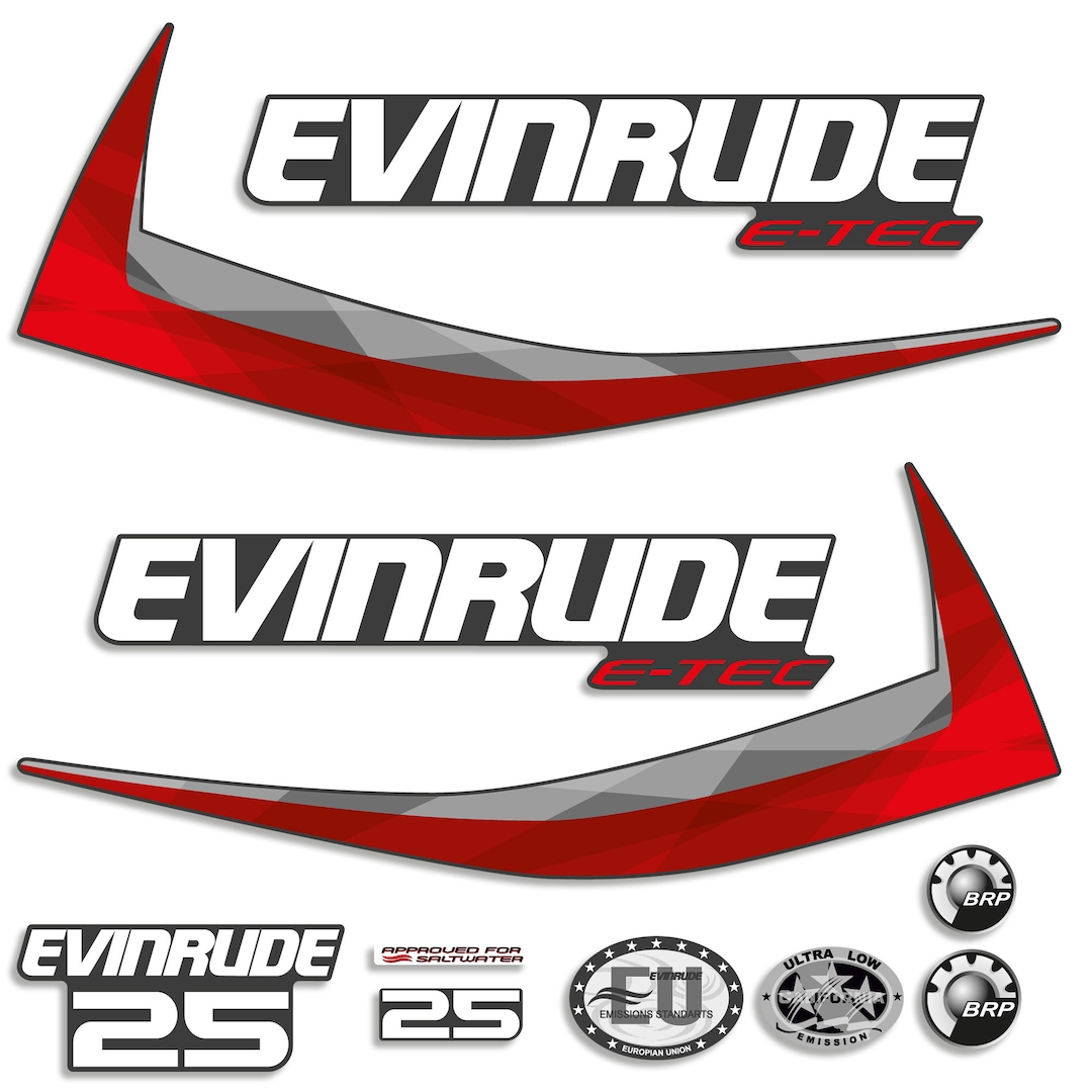 Evinrude 25HP E-tec 2011-2014 Graphite Cowling Outboard Engine Decals ...