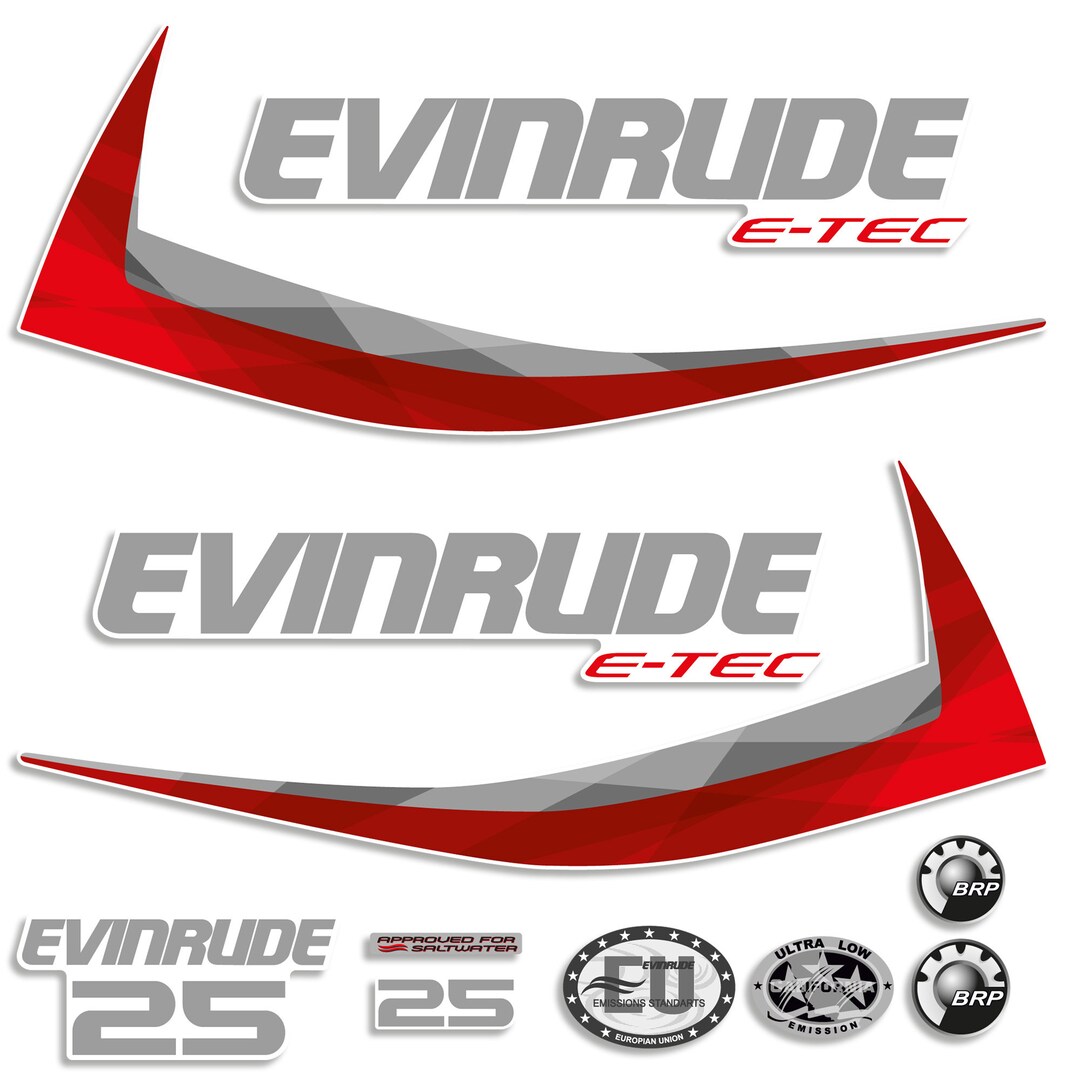 Evinrude 25HP E-tec 2011-2014 White Cowling Outboard Engine Decals ...