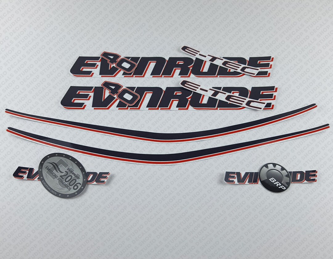 Evinrude 40HP E-tec White Cowling Outboard Engine Decals Sticker Set ...