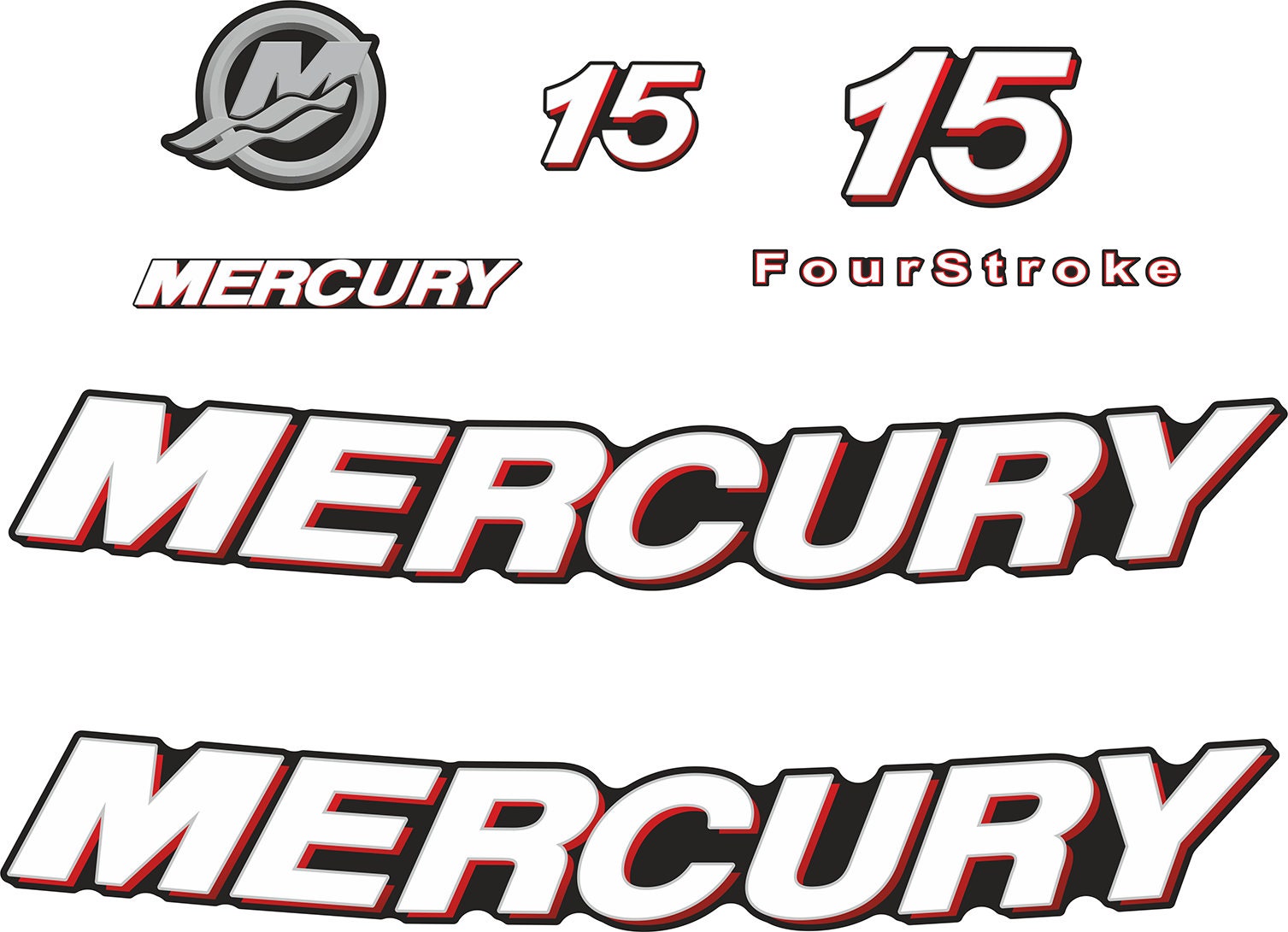 Mercury 15 HP Four Stroke 2006 Outboard Engine Decals Sticker Set ...