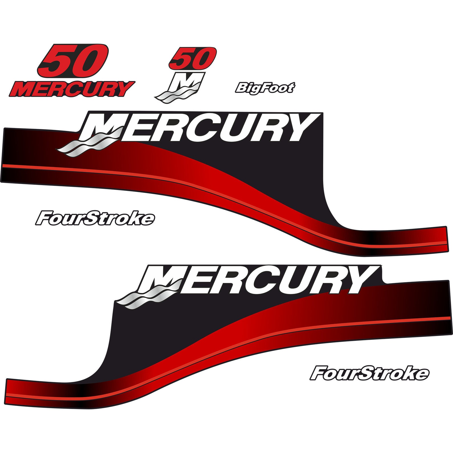 Mercury 50 Hp Four Stroke Outboard Engine Decals Sticker Set | Etsy