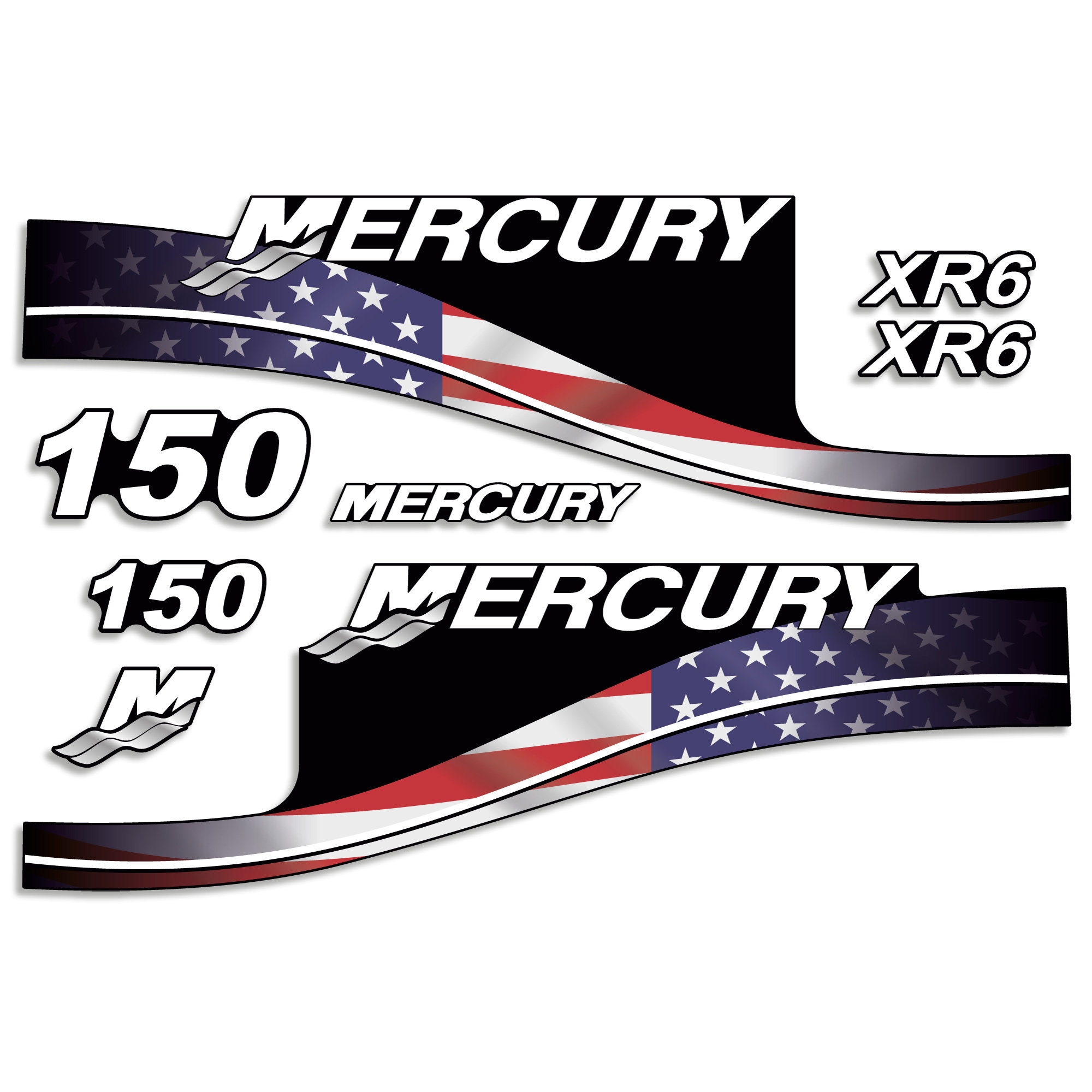Mercury 150hp XR6 USA Flag Edition Outboard Engine Decals Sticker Set ...