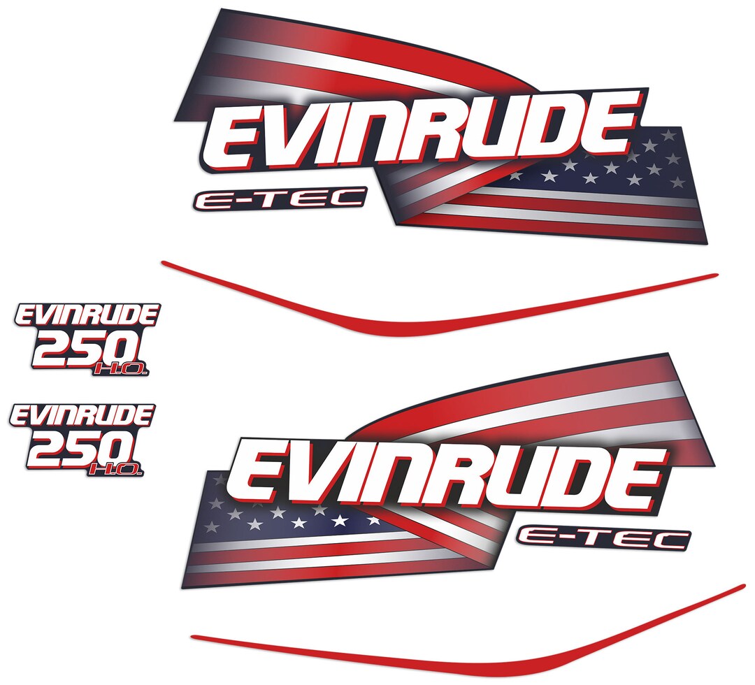Evinrude 250HP E-tec High Output Outboard Engine Decals Sticker Set ...