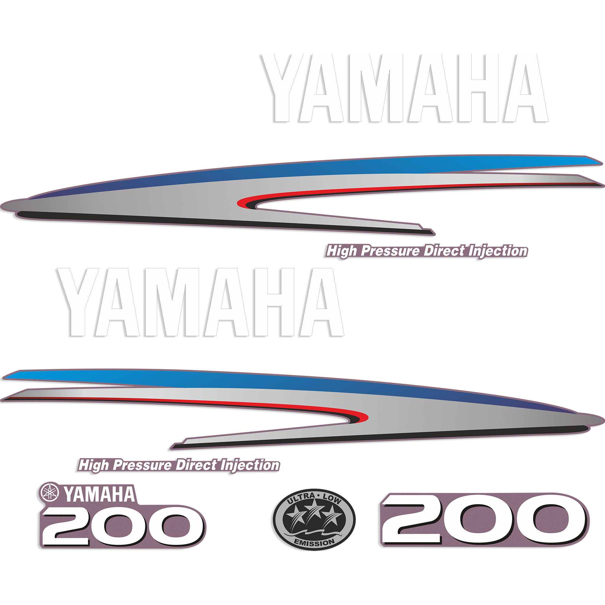 Yamaha 200 HP HPDI Two Stroke Outboard Engine Decals Sticker Set ...