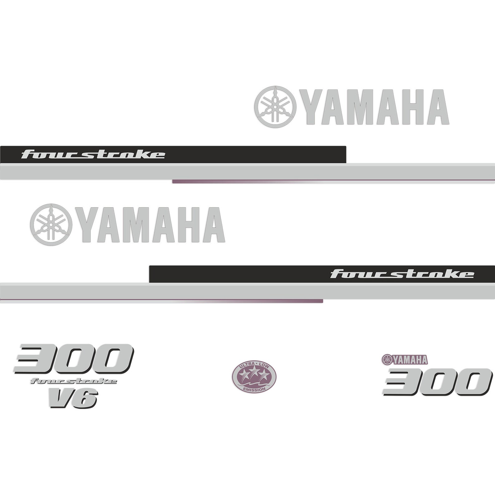 Yamaha 300 HP V6 Four Stroke 2013 Outboard Engine Decals Sticker Set ...