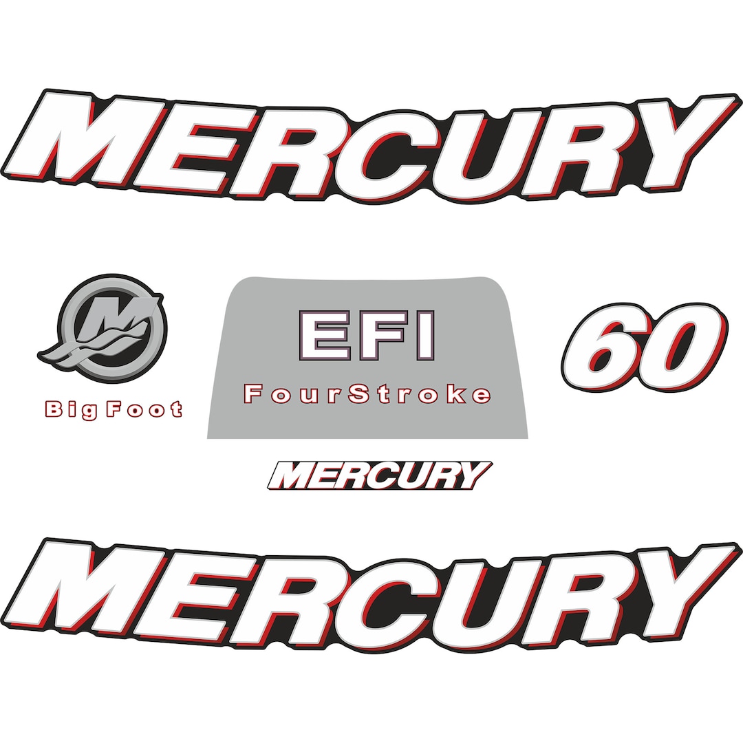 Mercury 60 HP Four Stroke EFI Outboard Engine Decals Sticker Set ...