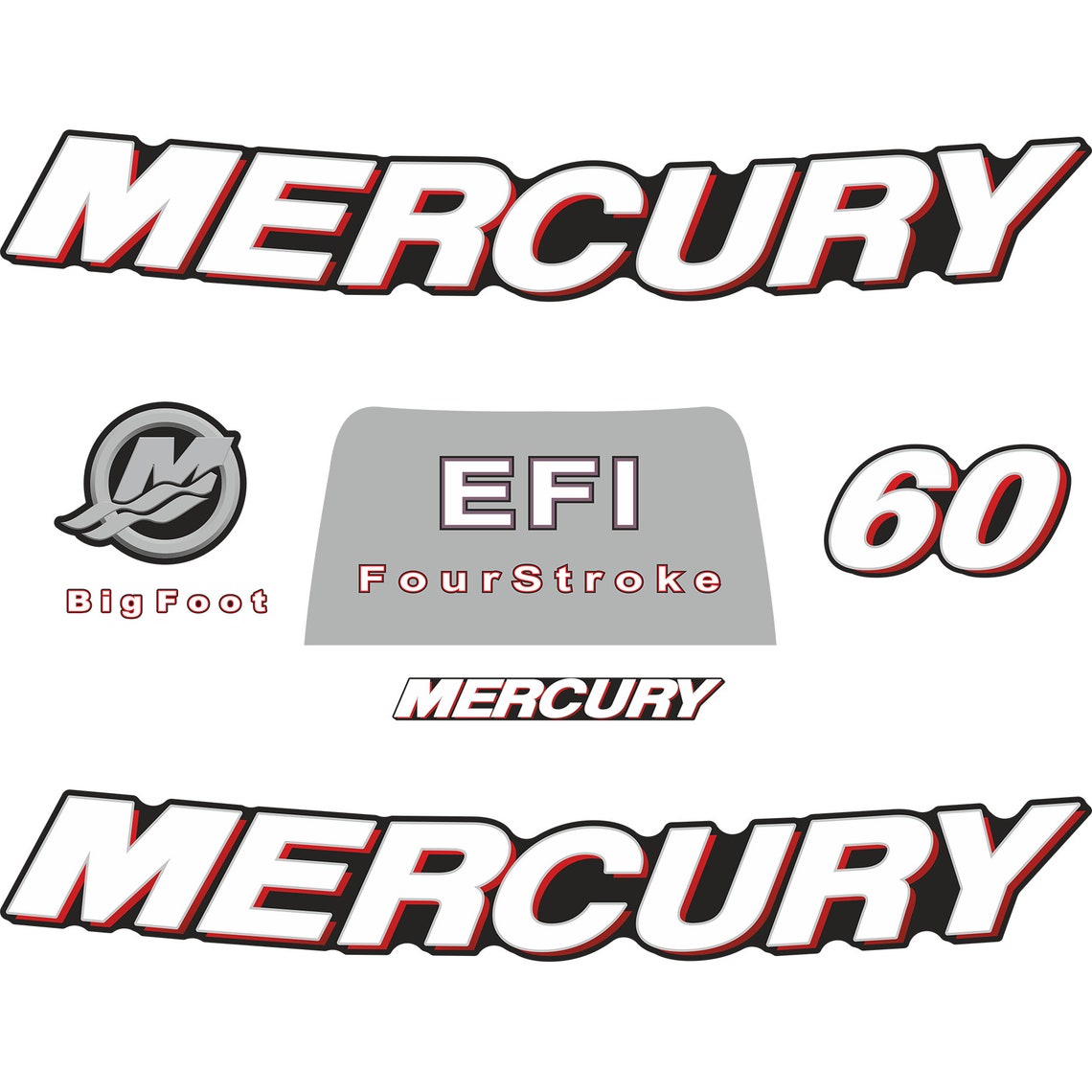 Mercury 60 HP Four Stroke EFI Outboard Engine Decals Sticker | Etsy
