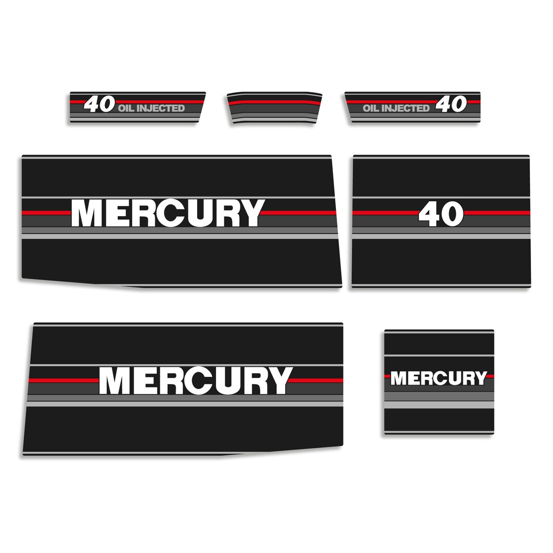 Mercury 40 HP Two Stroke Oil Injected 1992-1993 Outboard Engine Decals ...