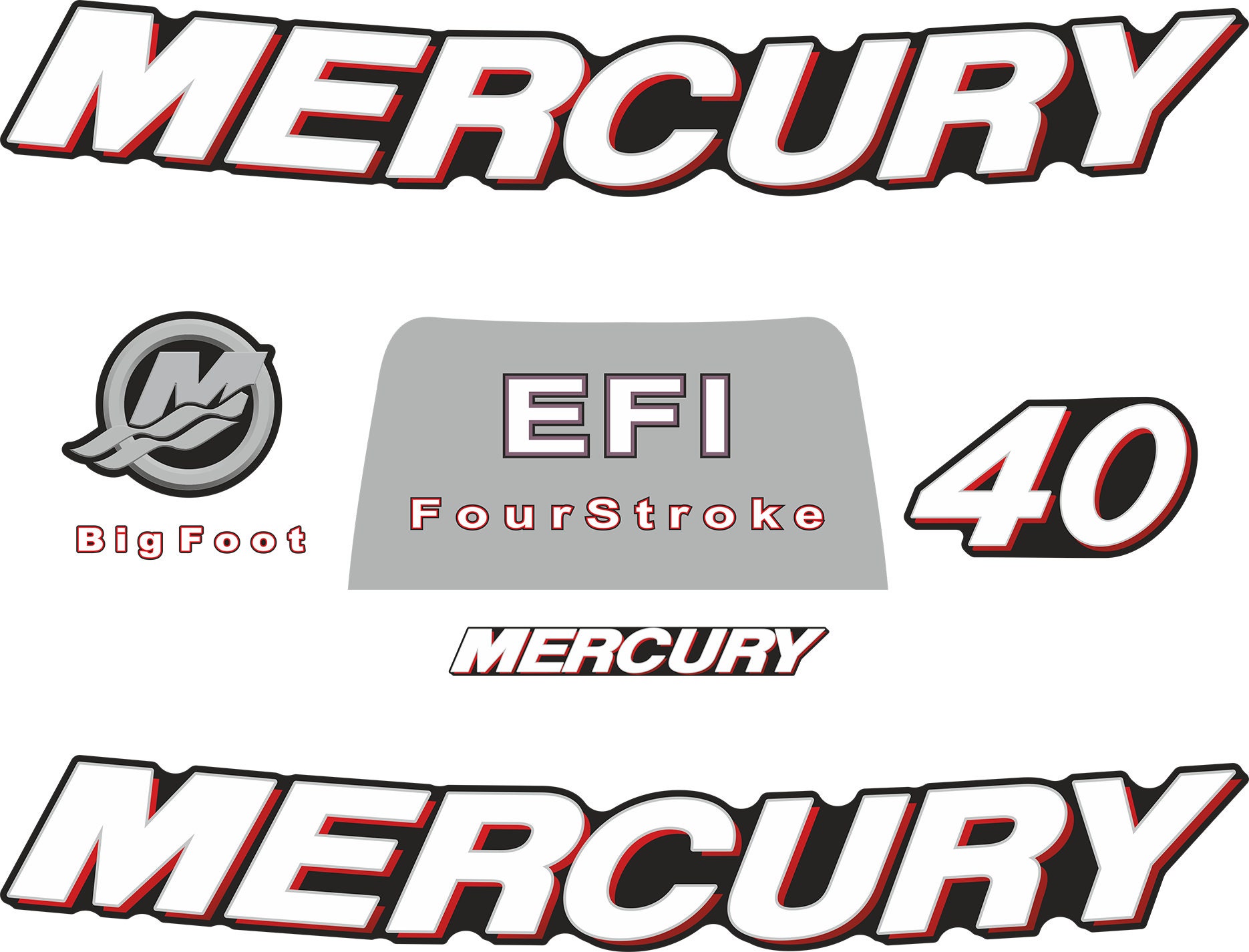 Mercury 40 HP Four Stroke EFI Outboard Engine Decals Sticker Set ...