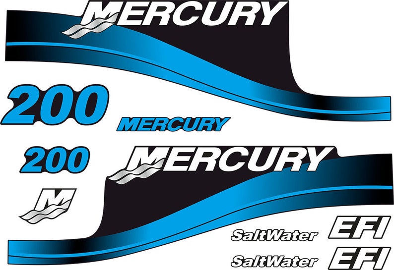 Mercury 200hp EFI Saltwater Outboard Engine Decals Sticker Set | Etsy