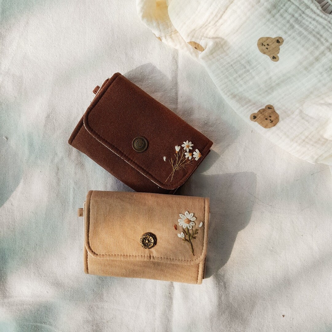 Embroidered Linen Wallet: Handmade Floral Card Holder (4" X 5") - Etsy