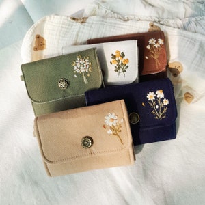 Handmade Embroidered Linen Wallet: Small Floral Card Holder - Etsy