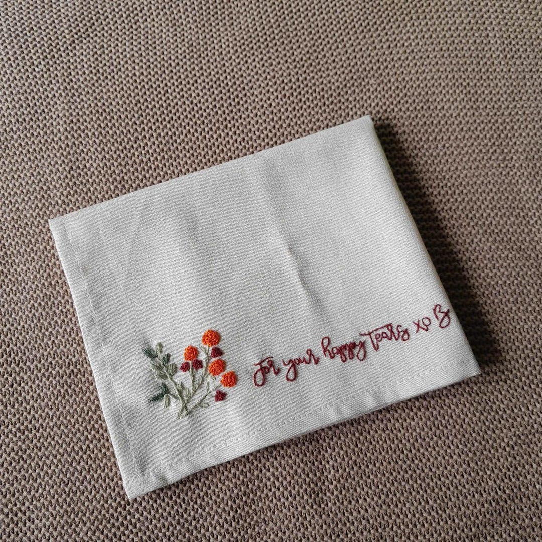 Embroidered Linen Wedding Handkerchief: 'happy Tears' Keepsake - Etsy