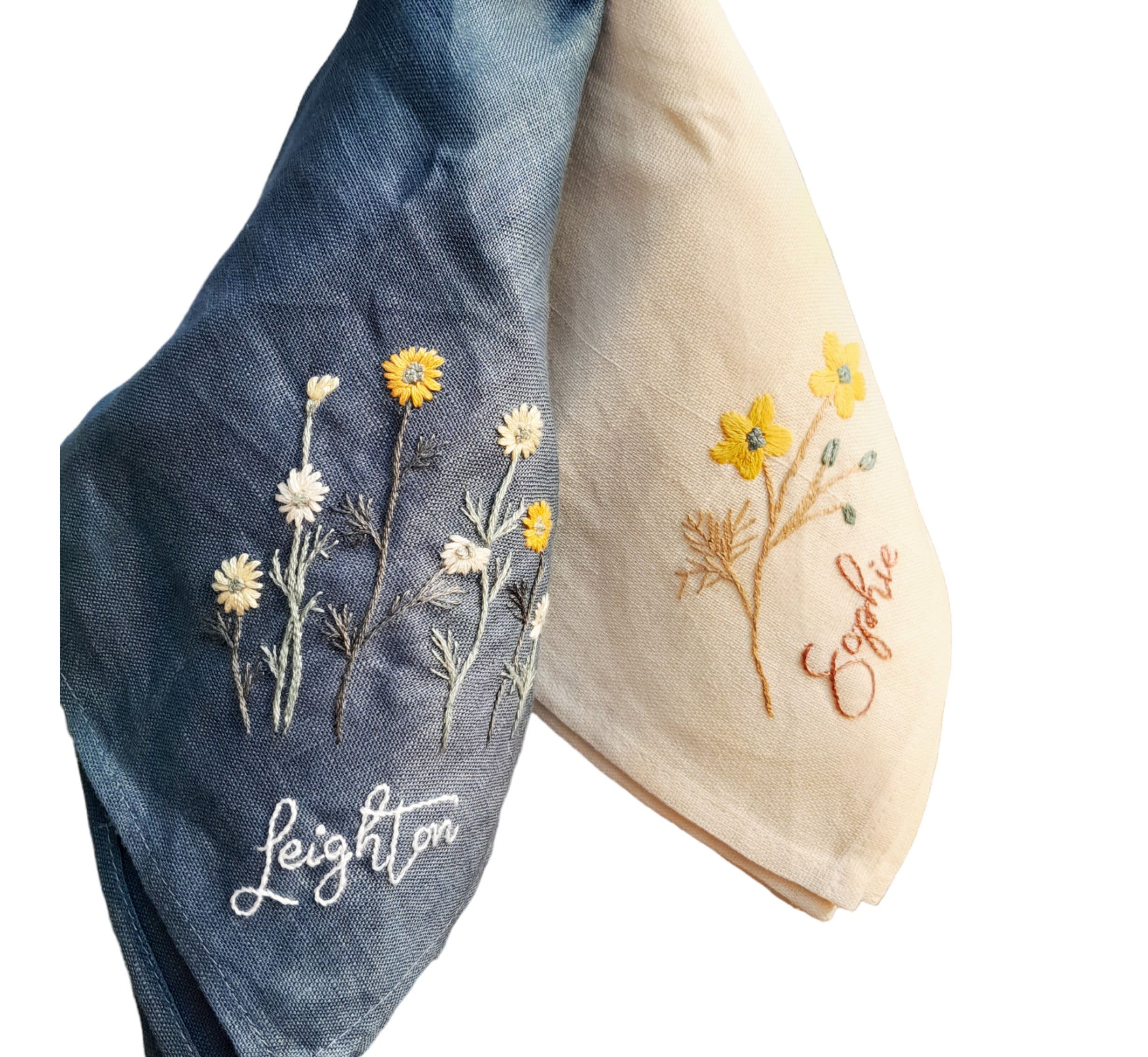 Custom Linen Handkerchief: Personalized Name, Wildflower Embroidery - Etsy